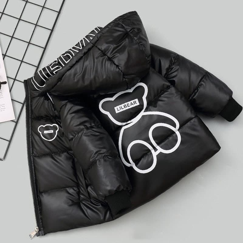 Tjock dunjacka med björnhuv för barn • Barn World