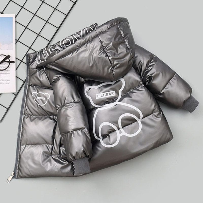 Tjock dunjacka med björnhuv för barn • Barn World